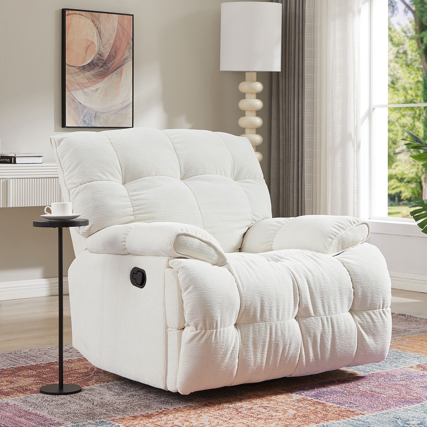 360 Degree Swivel Fabric Heavy Duty Reclining Chair Single Sofa for Living Room Cream