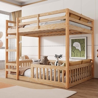 Full Over Full Solid Pine Wood Bunk Bed with Ladder and Guardrails by ...
