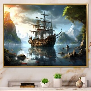 Designart "Pirate Ship At Sea" Pirate Framed Canvas Wall Art - Bed Bath ...