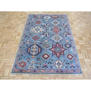Hand Knotted Light Blue Peshawar with Wool Oriental Rug (5'5" x 7'11 ...