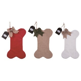 Transpac Fabric Bone Stocking Set of 3 Christmas Home Decorations - Bed ...