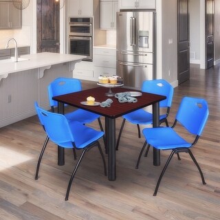 48 in. Square Breakroom Table- Mahogany/ Black & 4 'M' Stack Chairs ...