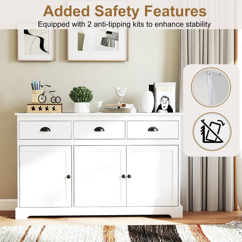 Gymax Modern Buffet Sideboard 53.5'' Storage Cabinet w/ 3 Drawers 3 ...