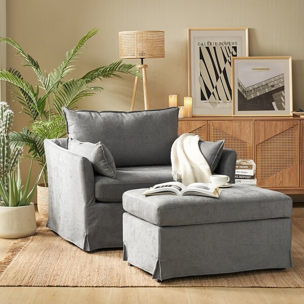 Sophie Modern Oversized Slipcovered Armchair and Ottoman with Lockable Rear Wheels by HULALA HOME On Sale Bed Bath Beyond 40217391