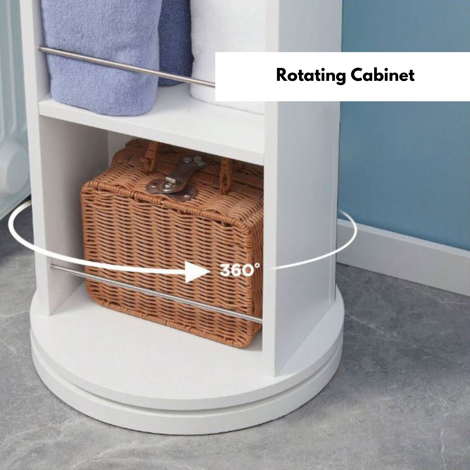 Evideco Swivel Storage Cabinet Organizer Linen Tower with Mirror White