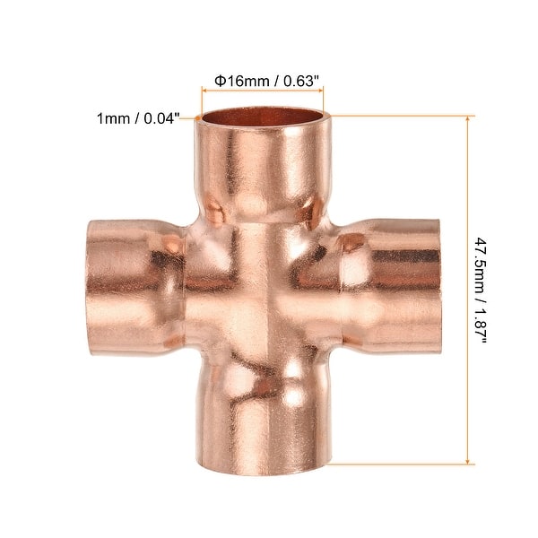 16mm x 1mm 4 Ways Copper End Feed Equal Cross Pipe Fitting - Bed Bath ...