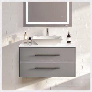 Totti Wave 30 inch Gray Modern Bathroom Vanity with White Glassos ...