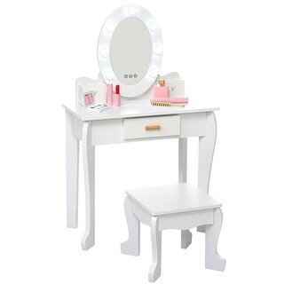 Kids Vanity,Princess Makeup Desk Dressing Table with Touch Light Mirror ...