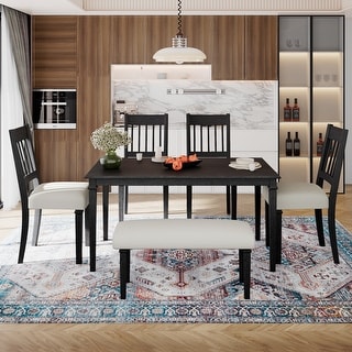 Classic 6 Piece Rectangle Kitchen Table Set with 4 Chairs & Bench - Bed ...