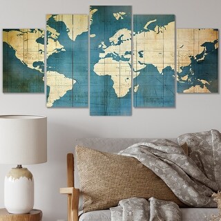 Designart "Ancient Map of The World VI" Maps Multipanel Wall Art Living ...