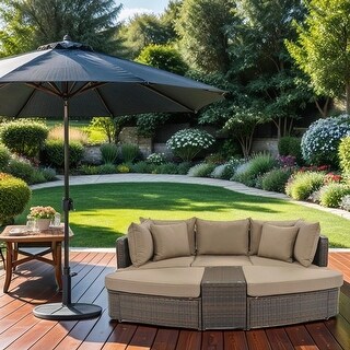 6-Piece Patio Outdoor Conversation Round Sofa Set, PE Wicker Rattan ...