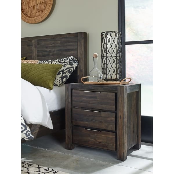 Savanna Three Drawer Solid Wood Nightstand in Coffee Bean - Bed Bath ...