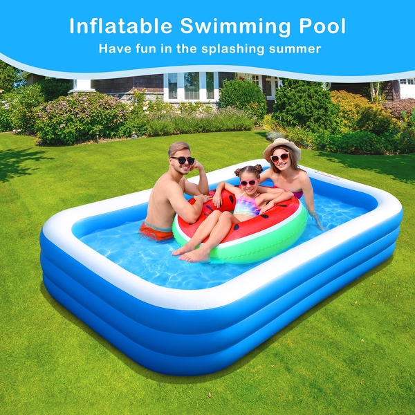 Inflatable Swimming Kiddie Pool Size 120 x 72 x 22 Large Blow Up Pool for Family Backyard Outdoor Toddler Big Rectangle Pool Blue