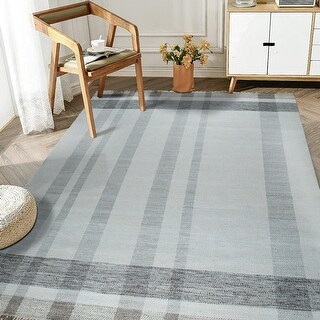 Gray Hand-Knotted Wool Flat Modern Plaid Area Rug - Contemporary ...