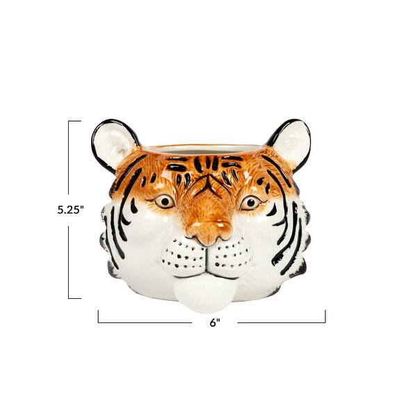 Ceramic Tiger Head Planter - 6.0"L x 6.0"W x 5.1"H - On Sale - Bed Bath ...