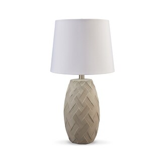 Ner Table Lamp Set of 2, White Drum Shade, Angled Embossed Taupe Base ...
