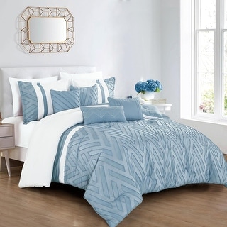 7 Piece Comforter Set Light Blue Geometric Chevron Soft Bedding - Bed ...