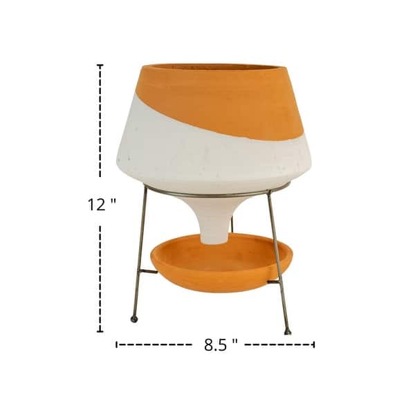 Natural and White Small Terracotta Funnel Planter With Wire Base - Bed ...