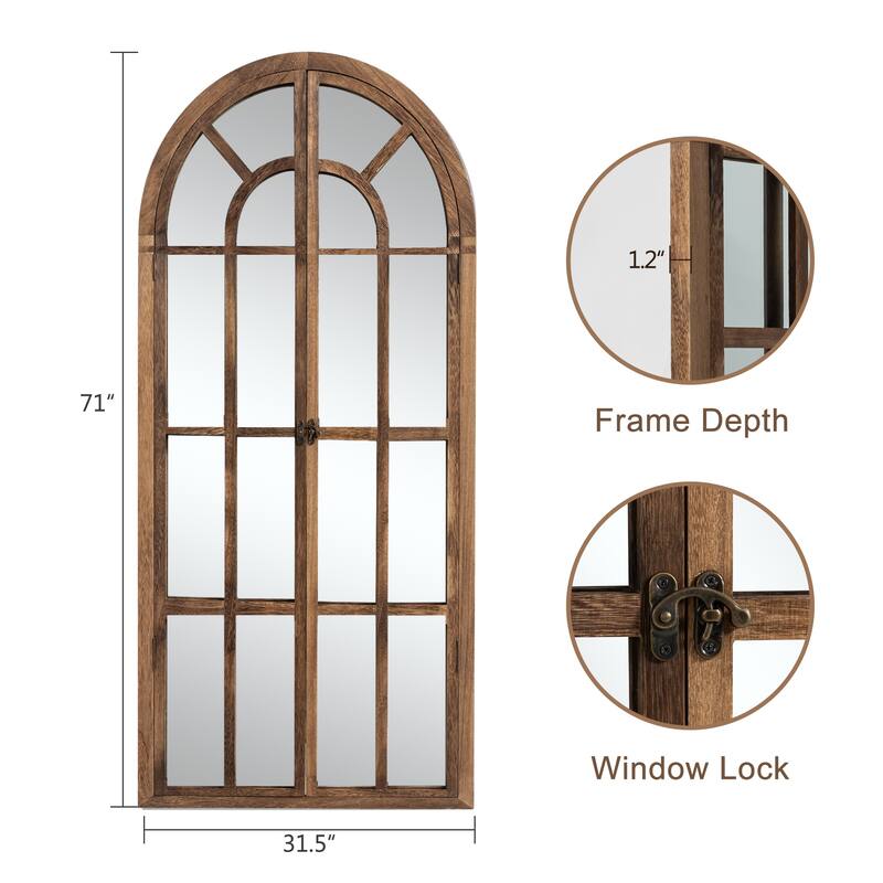 Rustic Wood Arched Window Wall Mirror - Distinctive Full Length Vanity ...