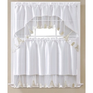 Paris Embroidered Kitchen Curtain Set, Swag 60x36, 30x36 Inches - Bed ...