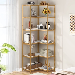 6-Shelf Corner Bookshelf, 70.9 Inch Tall L Shaped Display Rack - Bed ...