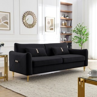 80 inch Velvet Upholstered Sofa Tufted Back Long Couch with Pillows and ...