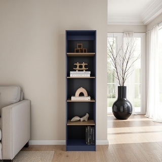 Bookcase 71.1" H, 5 Shelves, Alby Blue / Natural Oak - Office - Bed ...