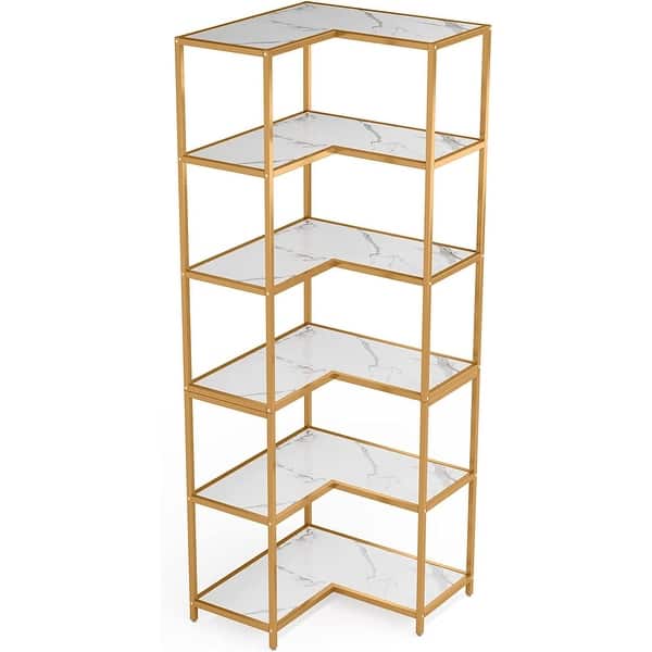 6-Shelf Corner Bookshelf, 70.9 Inch Tall L Shaped Display Rack - On ...