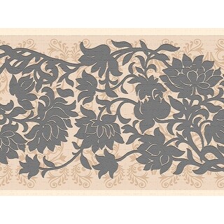 Grey Flowers, Scrolls Peel and Stick Wallpaper Border 15 ft X 7 in ...