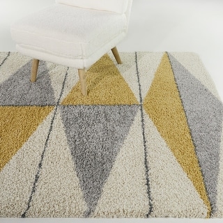 Merril Mid-century Modern Color Block Shag Area Rug - Bed Bath & Beyond ...