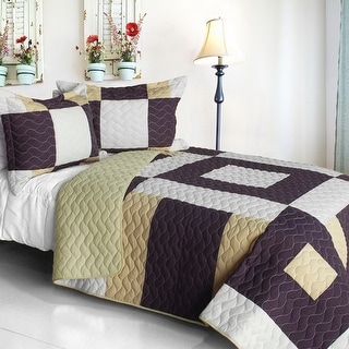 3PC Vermicelli-Quilted Patchwork Quilt Set (Full/Queen Size) - Bed Bath ...