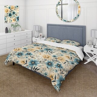 Designart "Blue Beige Vintage Chic Flower Pattern I" Blue cottage ...