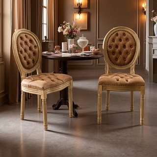 37.4"H Set of 2 Solid Wood Frame Antique Painted PU Leather Dining ...