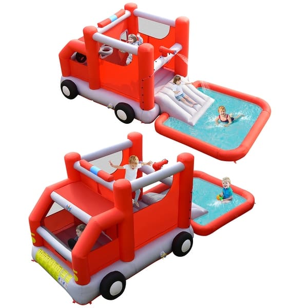 Costway Fire Truck Themed Inflatable Castle Water Park Kids Bounce ...