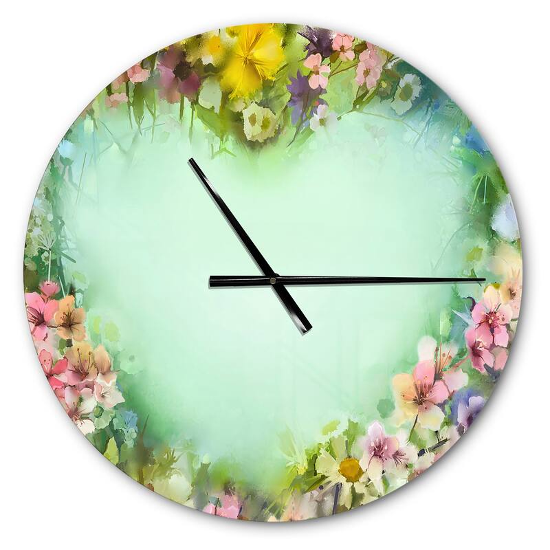 Designart 'Vintage Flowers with Heart Shape' Oversized Traditional Wall ...