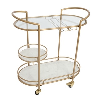 Gold Bar Cart 3 Tier w/ Gold Metal Frame Bar Serving Cart for Kitchen ...