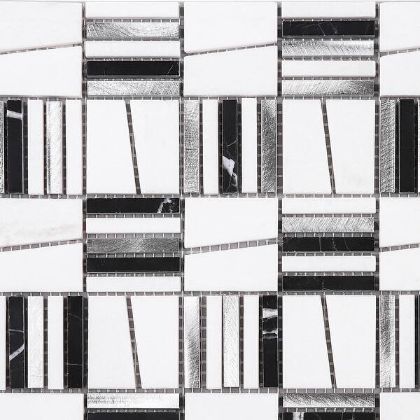 TileGen. Falling Star Random Square Mixed Material Tile in White/Silver ...