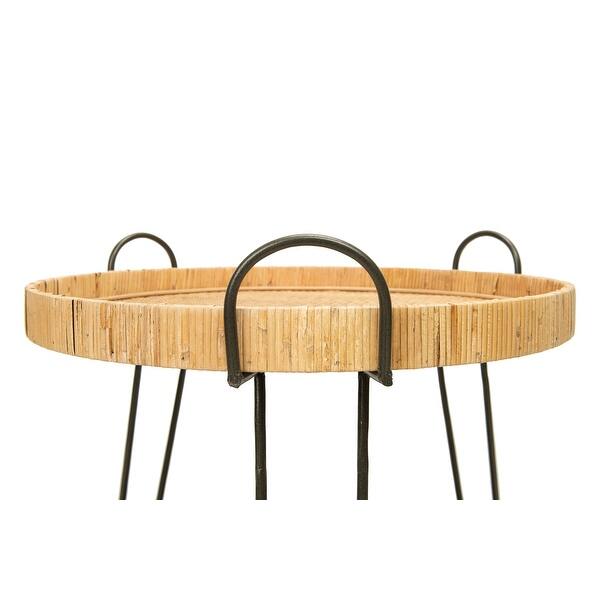 Handwoven Removable Tan Rattan Trays on 2-Tier Brown Metal Stand (Set ...