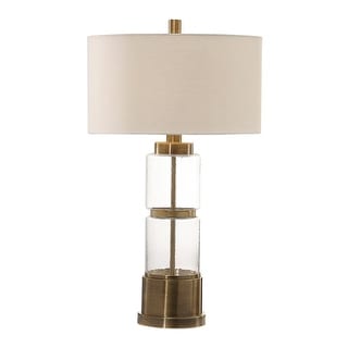 Stacked Glass Columns Table Lamp with Drum Shade - 30.5" - Clear - Bed ...