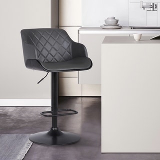Toby Grey Faux Leather Adjustable Height Swivel Black Wood and Metal ...