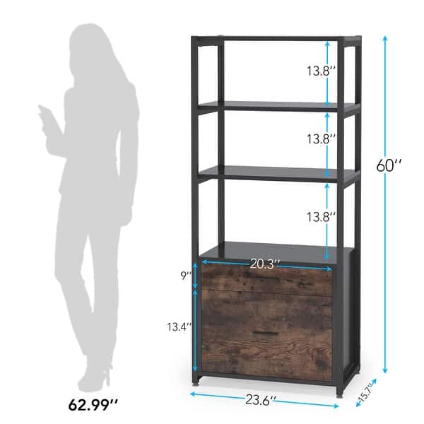 Wood 4-Tier File Cabinet with 2 Drawers and Storage Shelf for Home ...