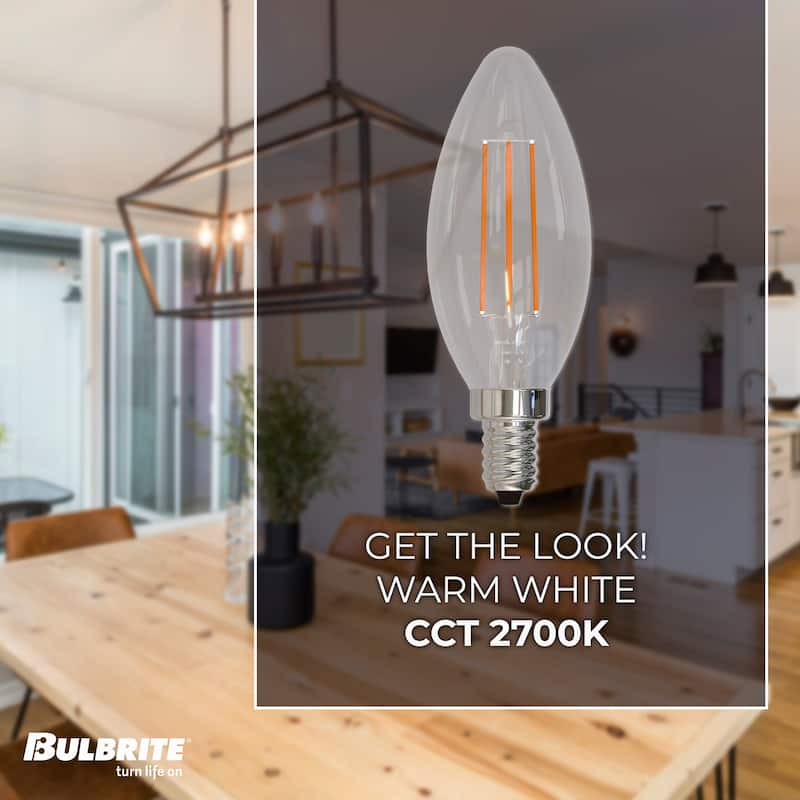 Bulbrite LED Filament Pack of (4) 5 Watt Dimmable B11 Light Bulb with Clear Glass Finish and ...