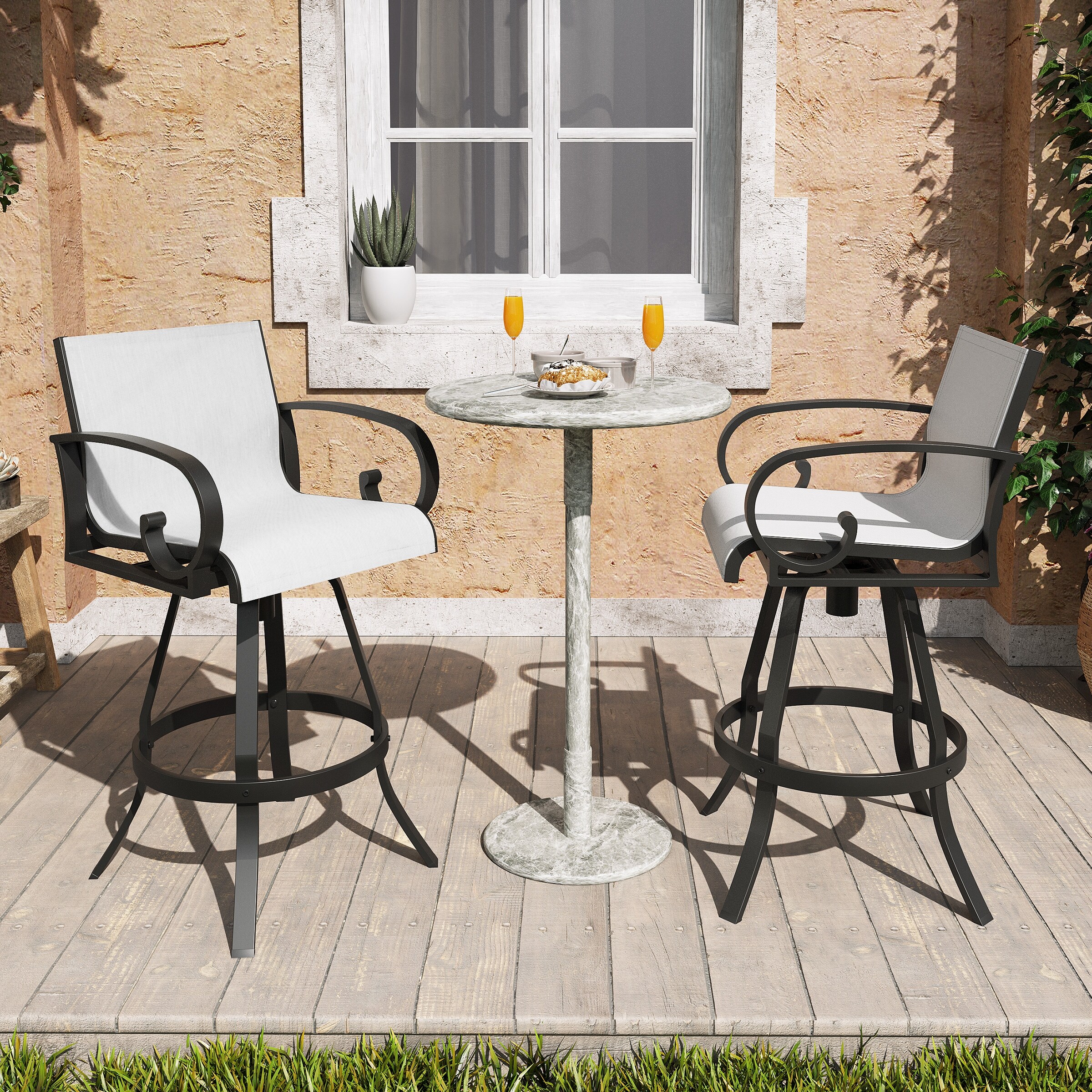 VredHom Outdoor Patio Bar Stools Swivel Bar Chair Sunbrella Textilene Sling 20.1 in W x 44.3 in H On Sale Bed Bath Beyond 37246141