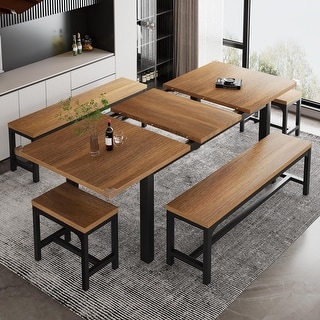 5-Piece Dining Table Set for 4-8, Extendable Kitchen Table Set with 2 ...