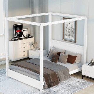 Queen Canopy Platform Bed with Headboard & Support Legs - Bed Bath ...
