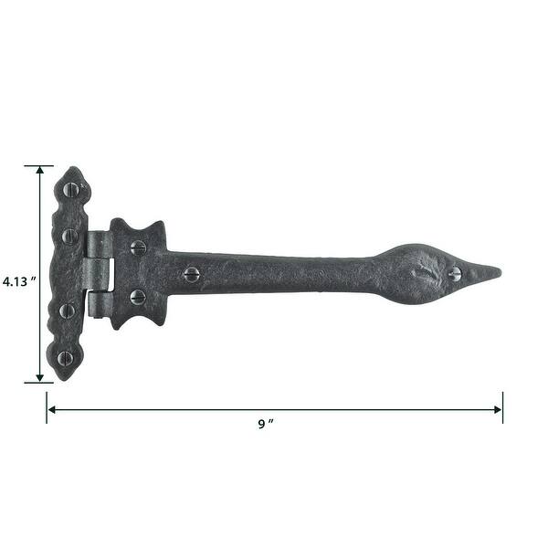 Black Wrought Iron Door Strap Hinge 9" L Colonial Spear Tip Flush Mount ...
