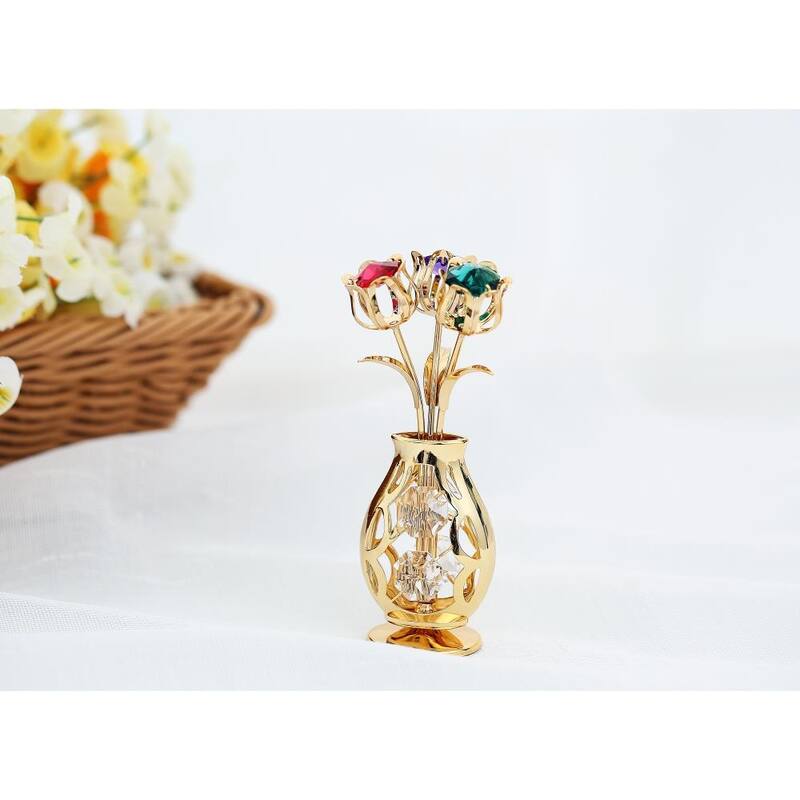 Matashi 24k Gold Plated Flowers Bouquet and Vase w/ Colorful Matashi ...