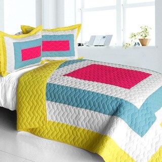 Moon's Passion Vermicelli-Quilted Patchwork Geometric Quilt Set (Queen ...