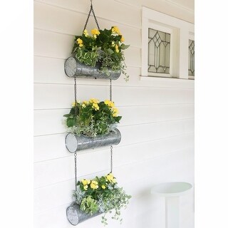 36 Inch 3 Tier Hanging Planter, Galvanized Metal With Chrome Chain ...