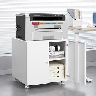 Office Copier Cabinet white 2 door steel copier stand mobile pedestal ...